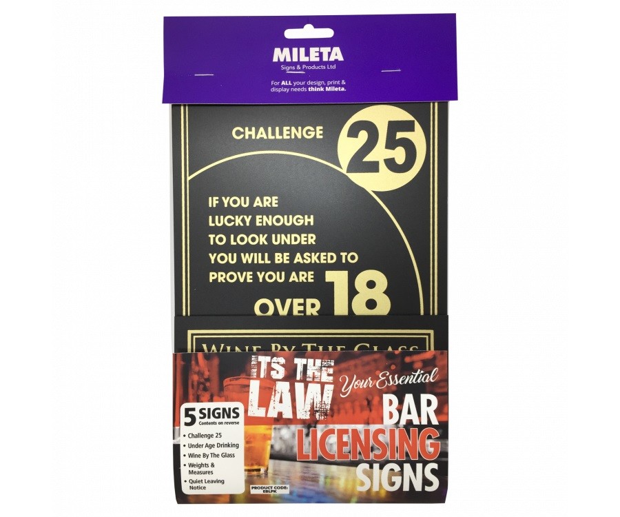 Bar Licensing Sign Pack Alcohol Law Notices 25ml Spirits Wine Pack of 5 ...