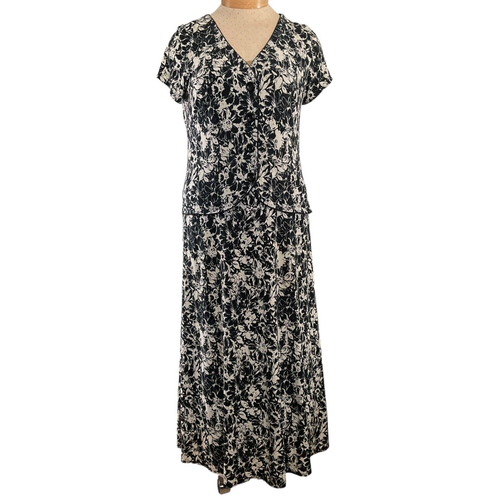 Perceptions New York Black Ivory Floral V-Neck Short Sleeve A-Line ...