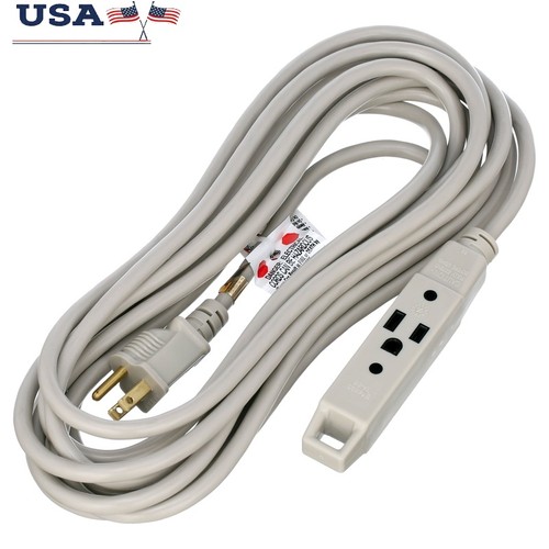 3 Outlet 20ft Indoor Extension Cord Power Tap 13A Grounded Molded Vinyl ...