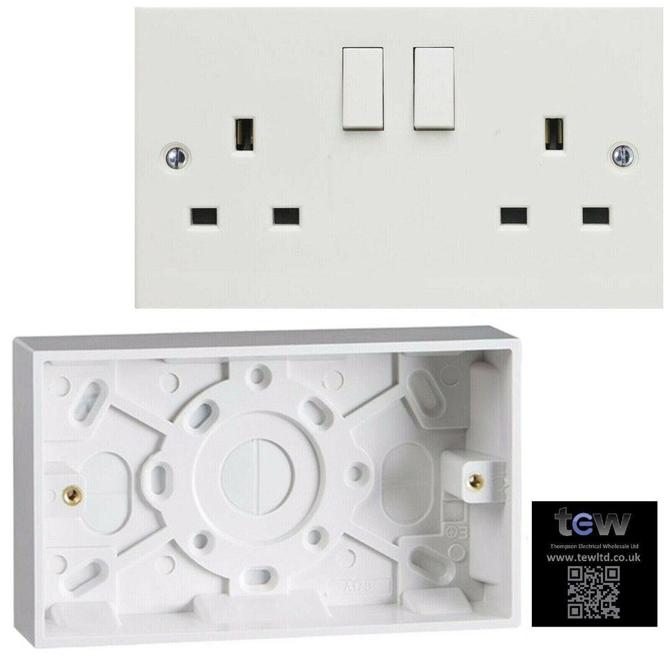 2 Gang 13A Double Socket Switched White & Pattress, Dry Lining or Metal ...