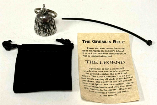 FLAMING FIRE Gremlin Bell Heavy Pewter w/Spiritual Card Hanger Ring ...
