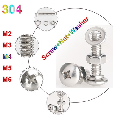 M2 M3 M4 M5 A2 Edelstahl Flachrund-schrauibe Flach mit Unterlegscheibe ...