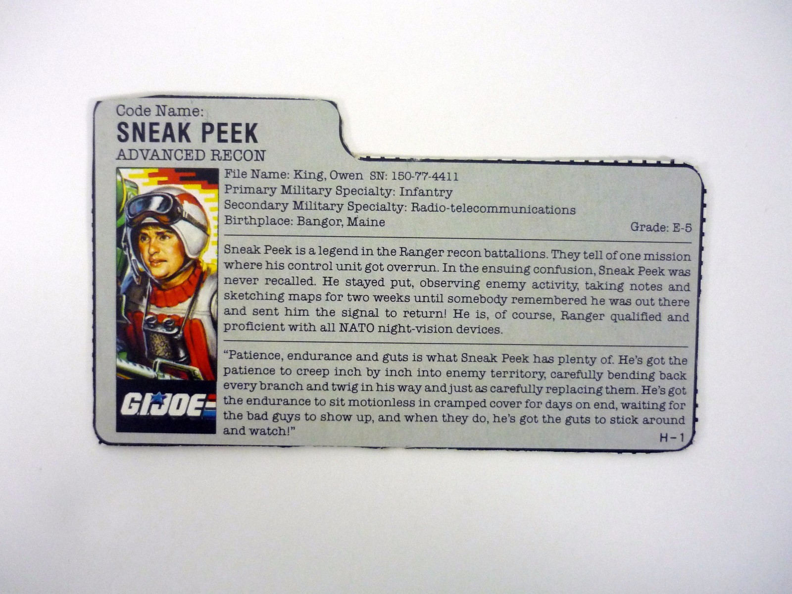 GI Joe Sneak Peek File Card Vintage Action Figure Accessory Part 1987 ...