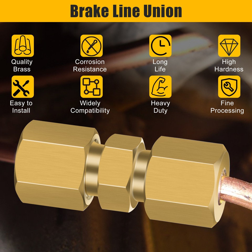 12X Straight Brass Brake Line Inverted Compression Fitting Unions For 3 ...