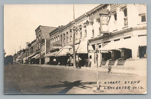 Main Street LANCASTER Wisconsin RPPC Rare Antique Photo Traffic Sign ...
