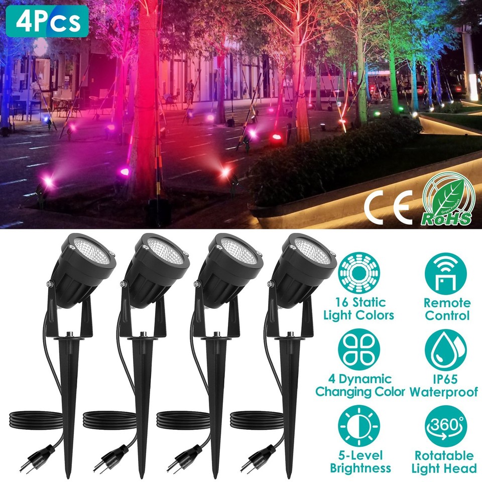 4pcs Landscape Lights 6W Spotlights Outdoor RGB Color Changing LED Yard ...
