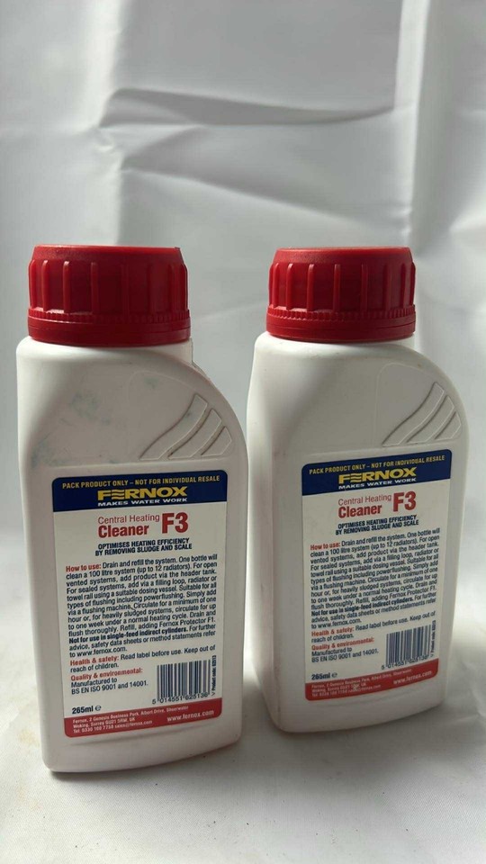 2 x 265ml Fernox F3 Central Heating Cleaner Fluid - Treats 12 Radiator ...
