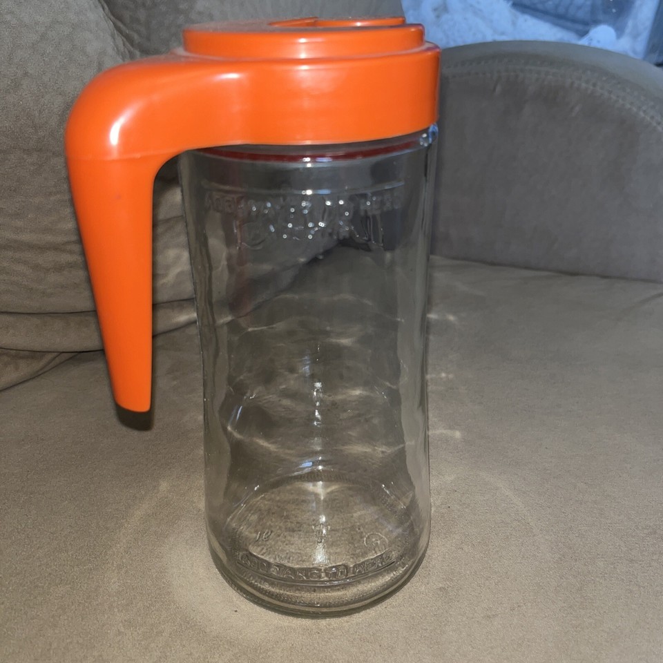 TANG Glass Pitcher - Orange Lid - 1 Qt Vintage Flip Top Drink Carafe | eBay