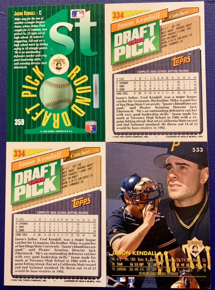 Jason Kendall Rookie card lot (4) Catcher Pittsburgh Pirates 🏴‍☠️ ⚾ ...