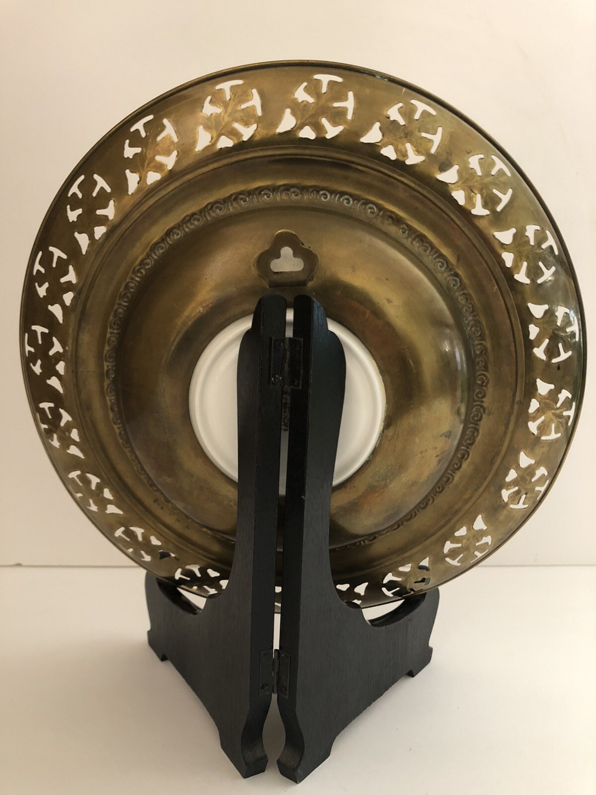 Vintage Regency Bone China Wall Decor Plate Mounted in Brass Filigree ...