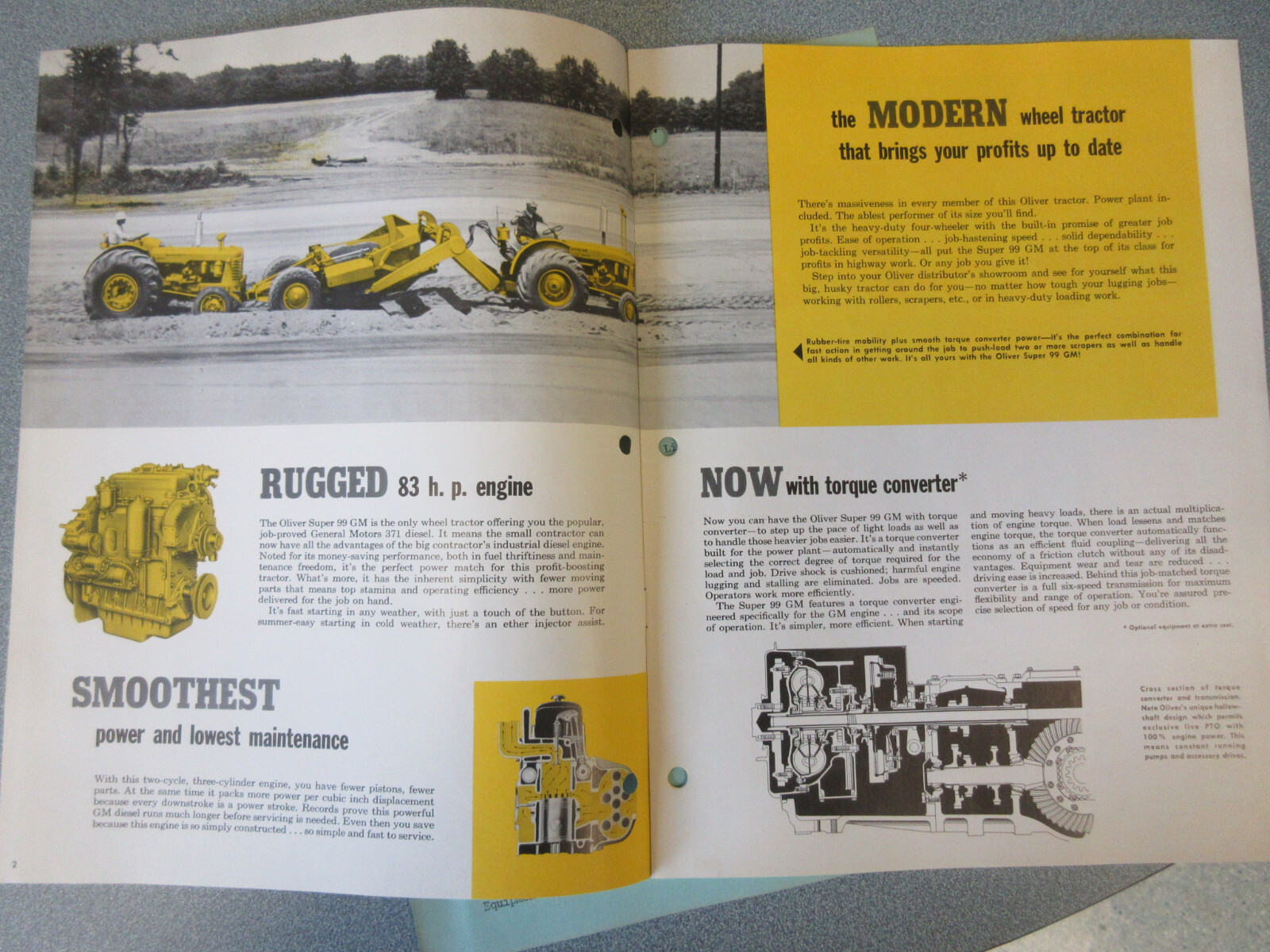 Oliver Super 99 GM Diesel Tractor Brochure 8 Page w/Prices for Scrapers ...