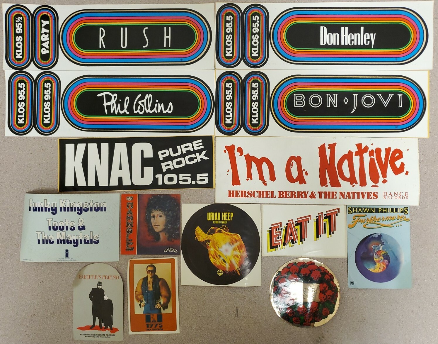 LOT OF 22 VINTAGE STICKERS Rush KNAC Elton John Lucifer's Friend Uriah ...