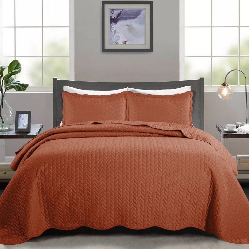 Quilted Bedspread Reversible 3 Piece Quilt Coverlet Bedding Set Queen ...