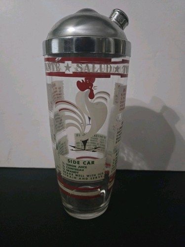 Vintage Glass Rooster Chicken Wire Cocktail Martini Drink Bar Shaker ...