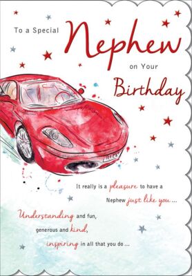 Birthday Card - Nephew Red Sports Car - Glitter - Regal Quality NEW ...