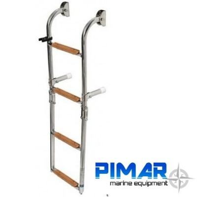 SCALETTA INOX AISI 316 PIEGHEVOLE CON 4 SCALINI IN TEAK NAUTICA BARCA ...