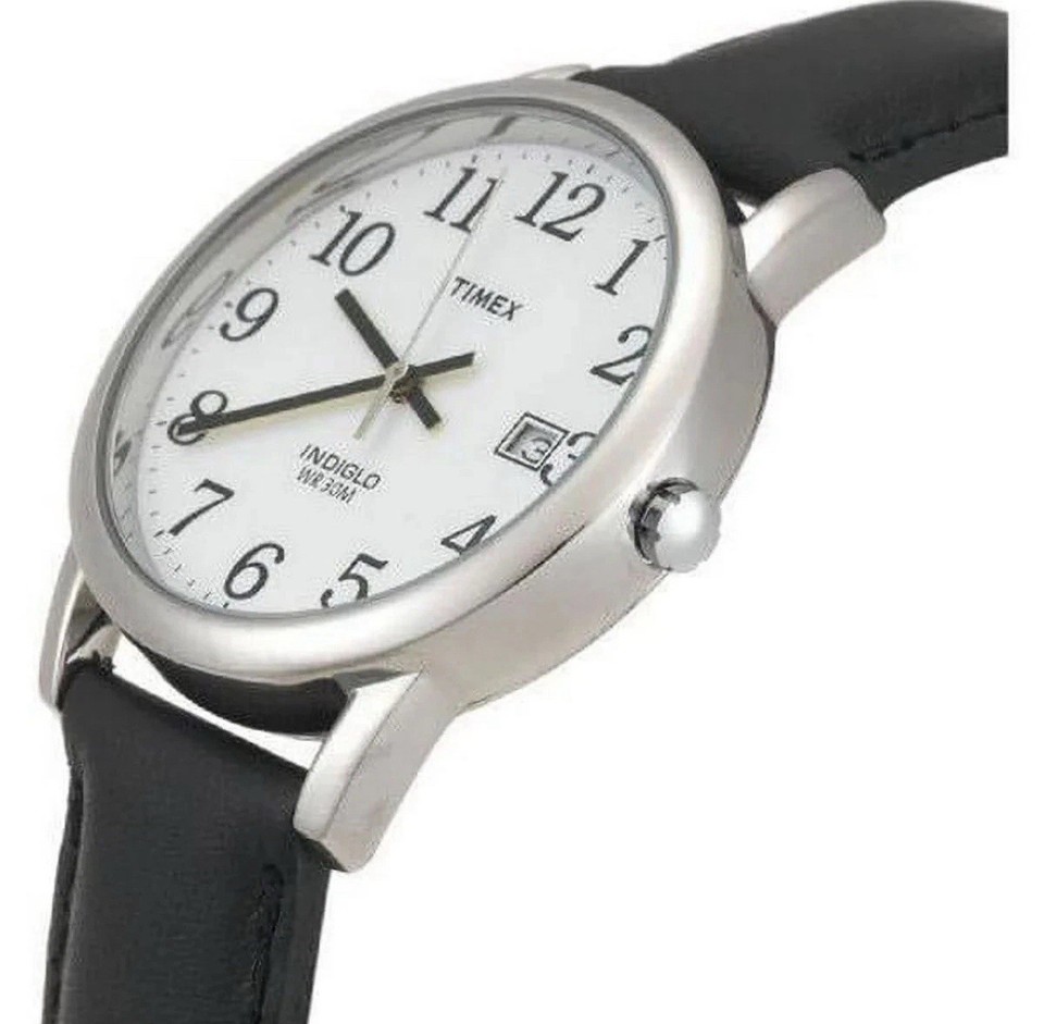 Timex T2H331, Women's Easy Reader, Black Leather Watch, Indiglo, Date ...