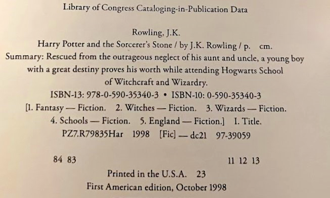 1-7 HARRY POTTER HARDCOVER AMERICAN EDITIONS FIRST EDITIONS AND ERRORS ...