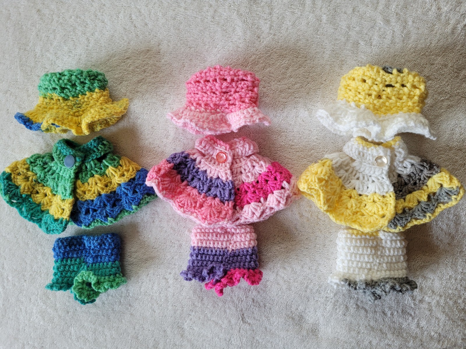 New Handmade 8 inch Baby Doll Set of 3 Multi Color Dresses, Bloomers ...