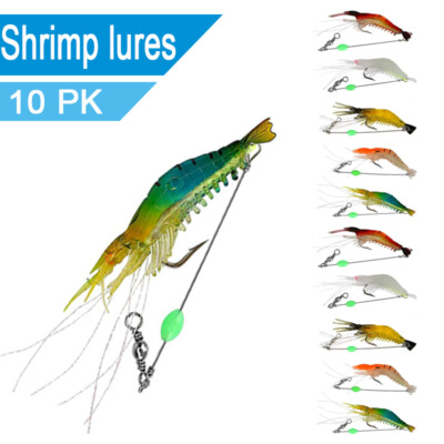 10x Luminous Fishing Lure Bait Artificial Shrimp Lures Soft Hook Prawn ...