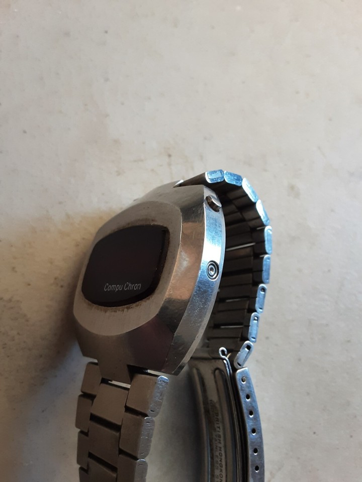 Vintage Compu Chron Digital Watch Men Silver Tone LED vintage | eBay