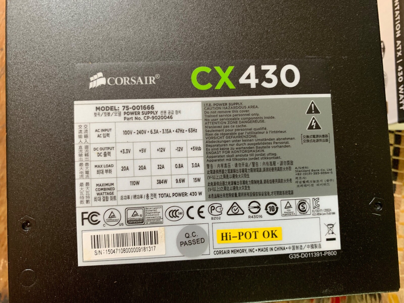 Corsair CX430 - 80 PLUS CP-9020046-NA 430W Plus Bronze ATX Modular ...