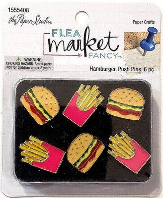 The Paper Studio FLEA MARKET FANCY Decorative Push Pins - HAMBURGER - 6 pcs | eBay
