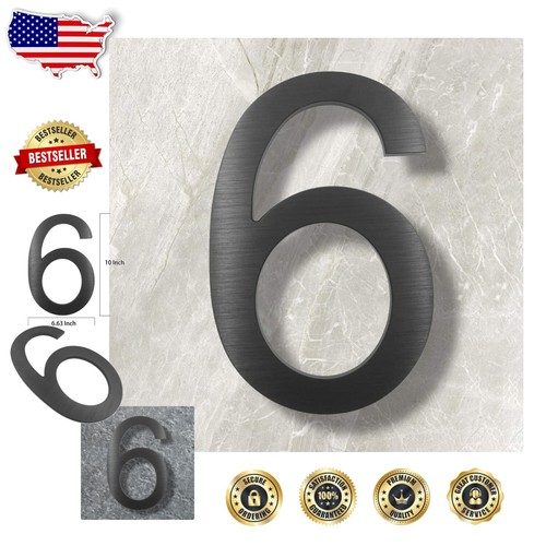 10-Inch Modern Floating House Number 6 in Brushed Aluminum - Elegant ...