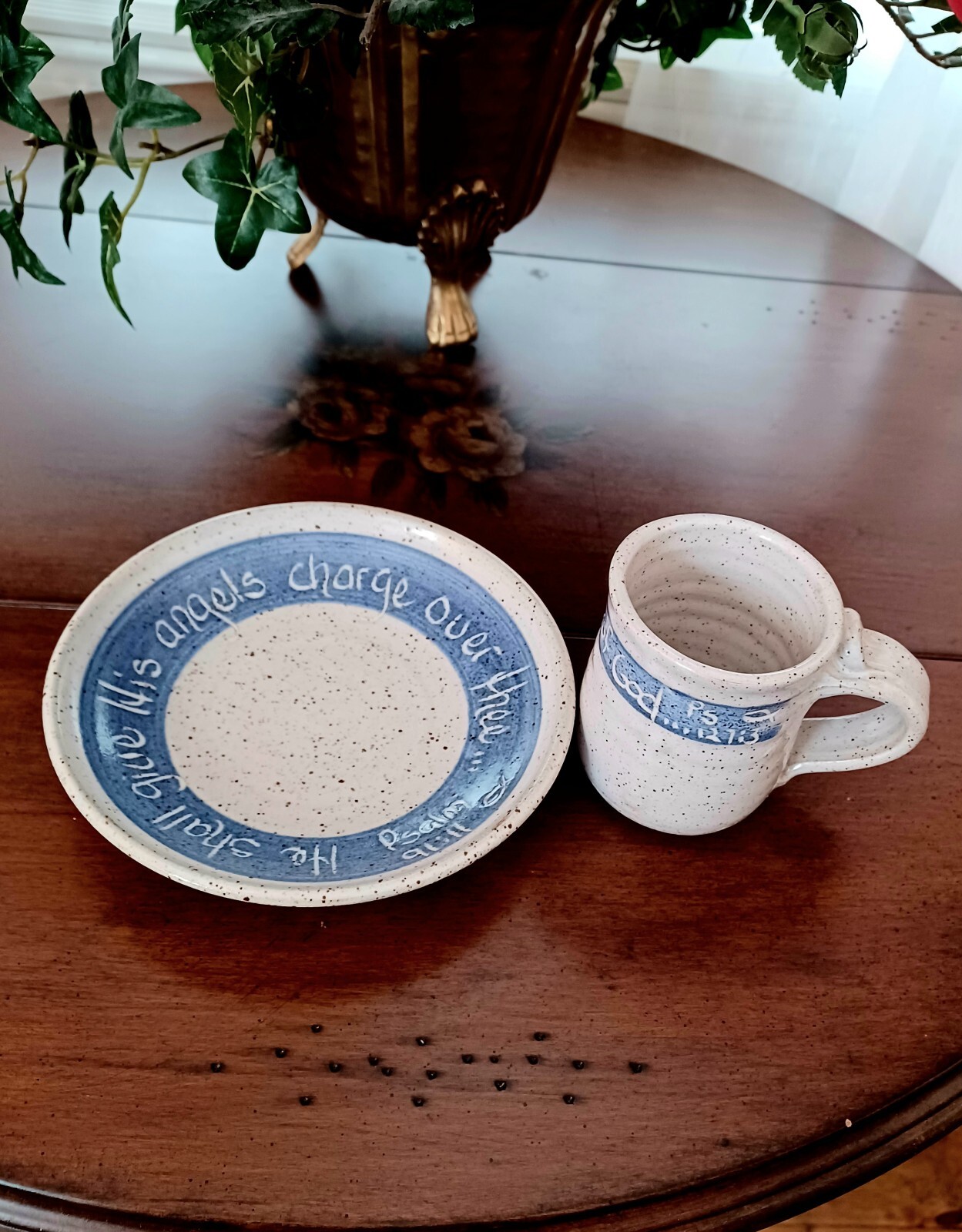 Adorable Scripture Pottery Child's Cup And Plate Set, USA Hand Made | eBay