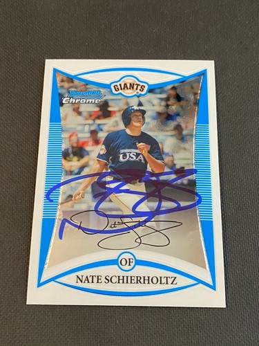 Nate Schierholtz Signed 2008 Bowman Draft Chrome Card Auto Giants ...