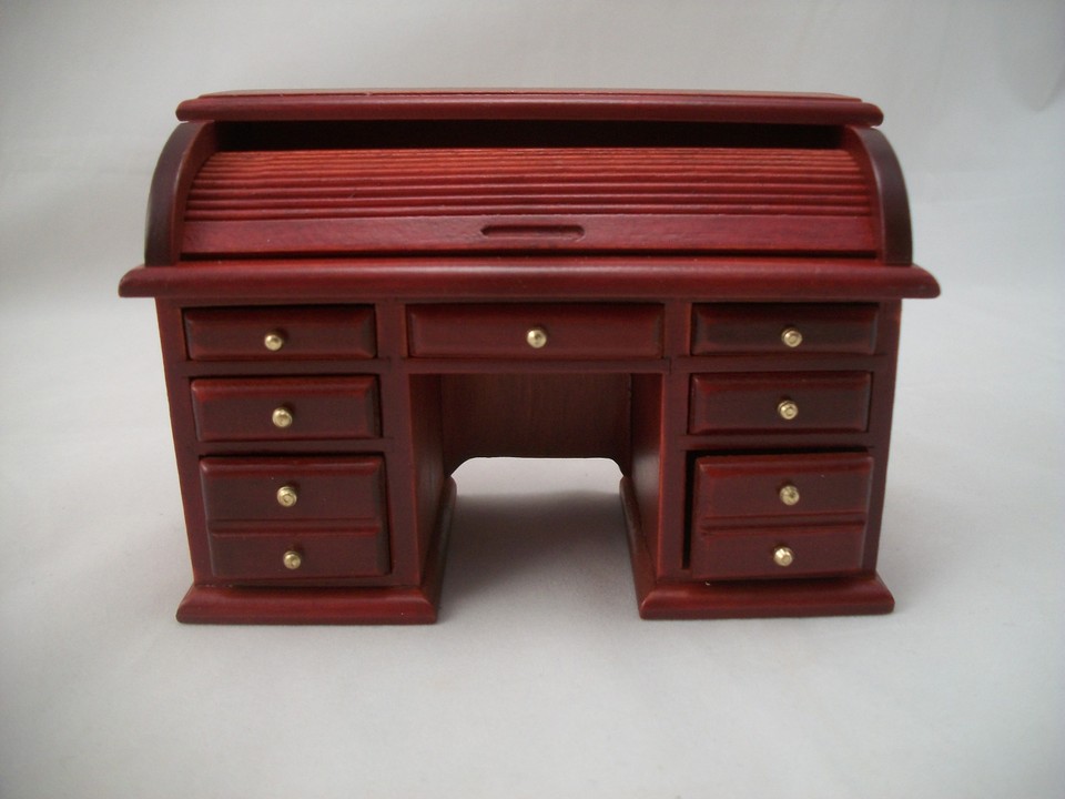 Desk - Roll Top - miniature dollhouse wooden furniture T3434 1/12 scale ...