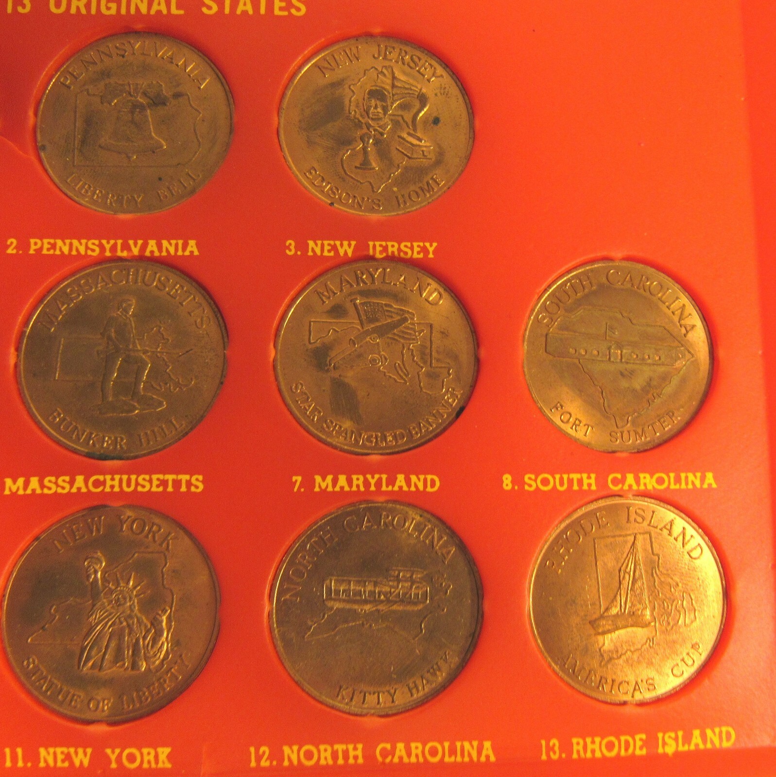 1969 Shell Oil States of the Union 13 Original States Solid Bronze Coin ...