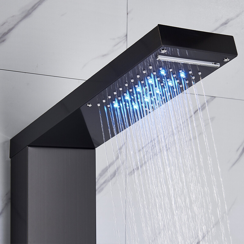 Shower Panel Column Tower Stainless Steel LED Black Massage Body Jets ...