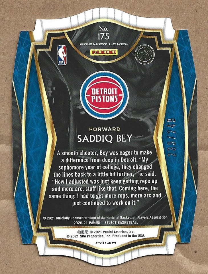 SADDIQ BEY RC 2020-21 Panini Select Blue Die Cut Prizm Rookie Card /249 ...