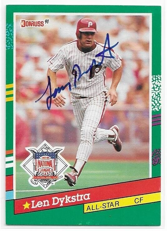 LEN DYKSTRA Autographed Signed 1991 Donruss card #434 Philadelphia ...