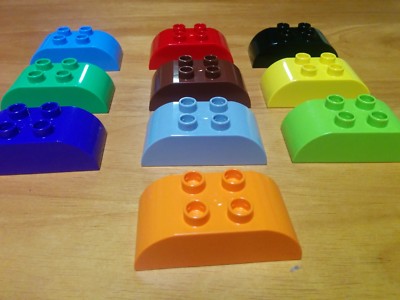2 Lego DUPLO Brick 2x4 CURVED TOP blue azure orange yellow red lime ...
