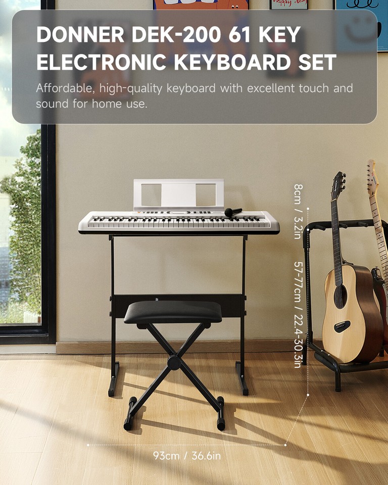Donner DEK-200 61 Key Electronic Keyboard With Stand Bench 300 Tones ...