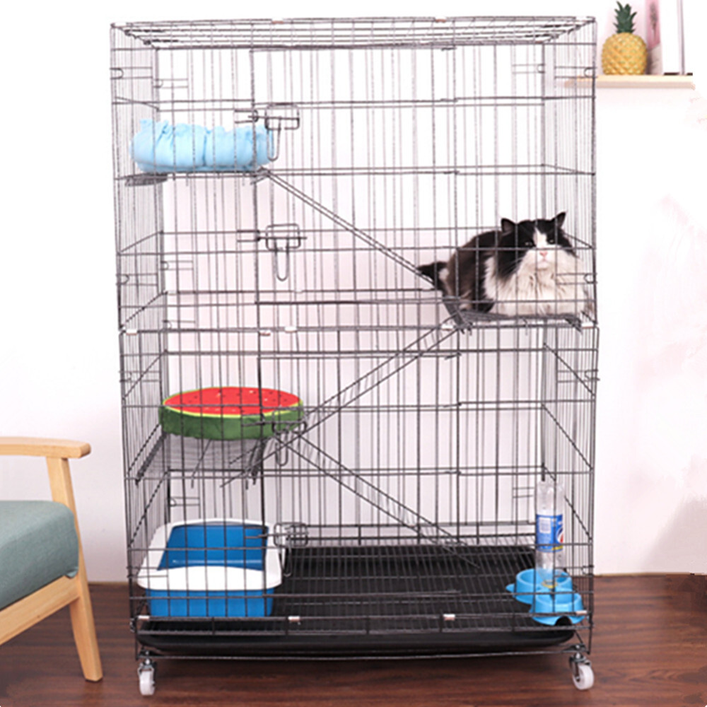 Folding Cat Cage 4 Tier Collapsible Enclosure Playpen Metal Wire ...