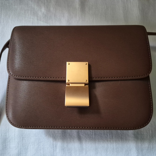 Designer Inspired Brown Leather Classic Box Bag with Rose Gold Clasp | eBay