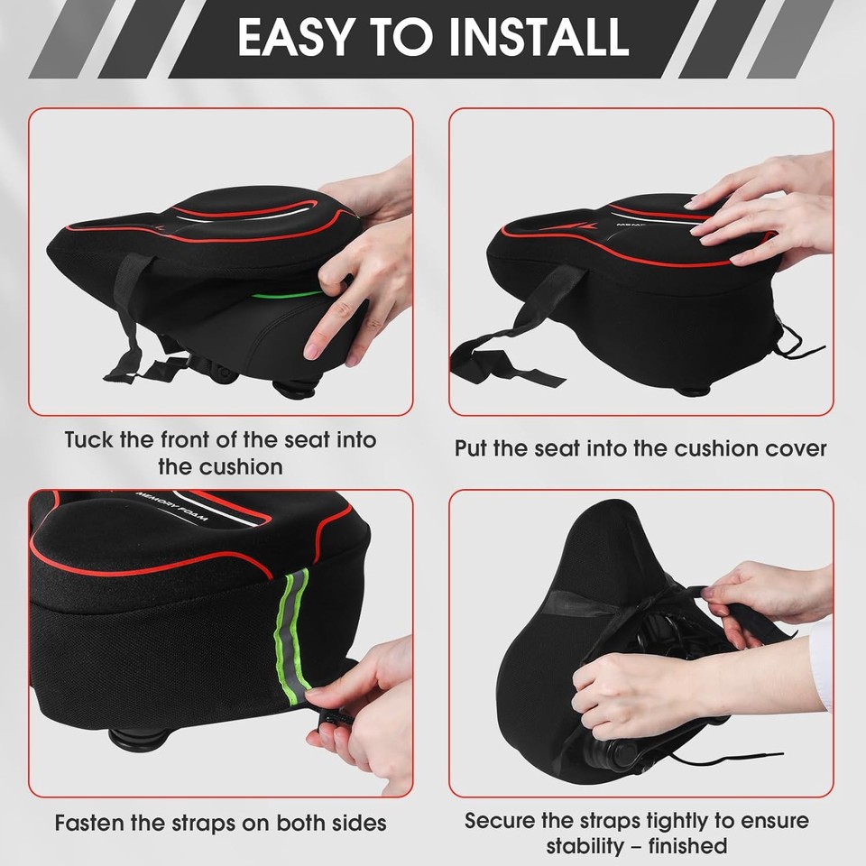 New Large Bike Seat Cover for Men & Women Comfort, Cushion Red | eBay