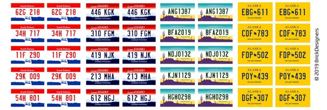 Custom Lego License Plate Stickers - Set 4 - States: SD / ID / AZ / AK ...