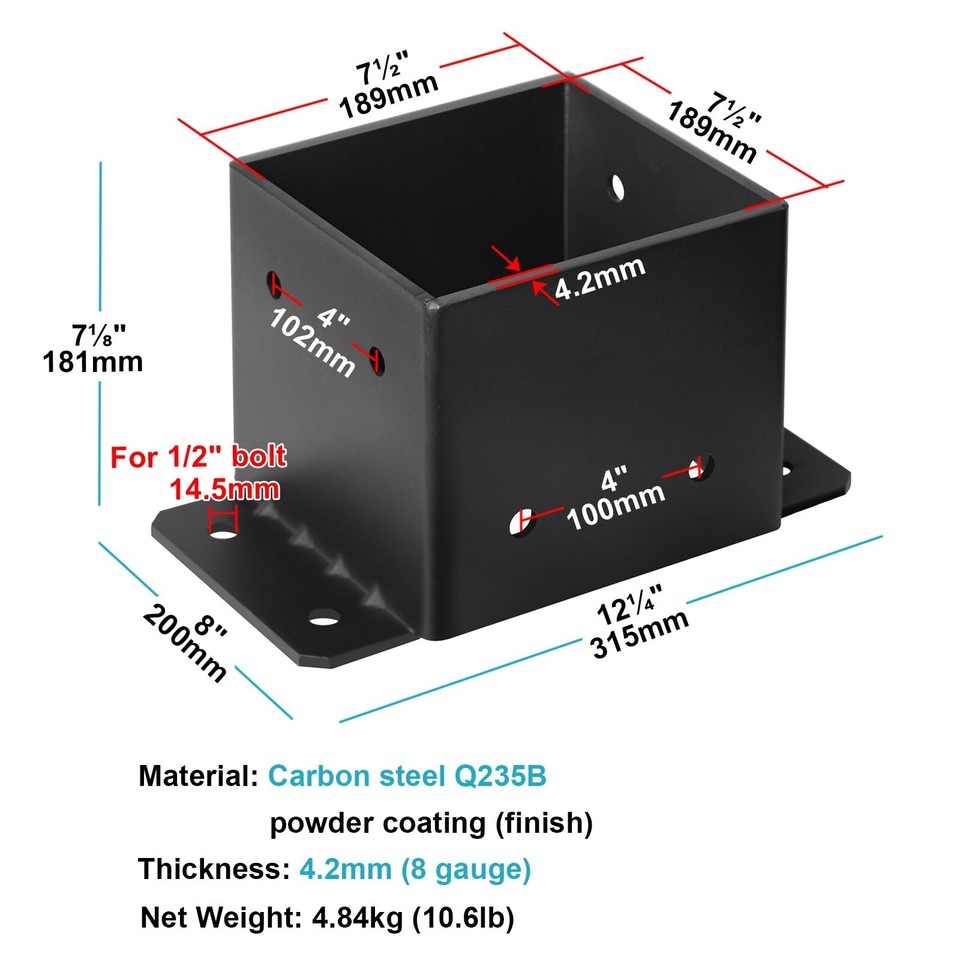 eoere Heavy Duty Steel 8x8" Post Base, Fence Post Base Anchor Bracket ...