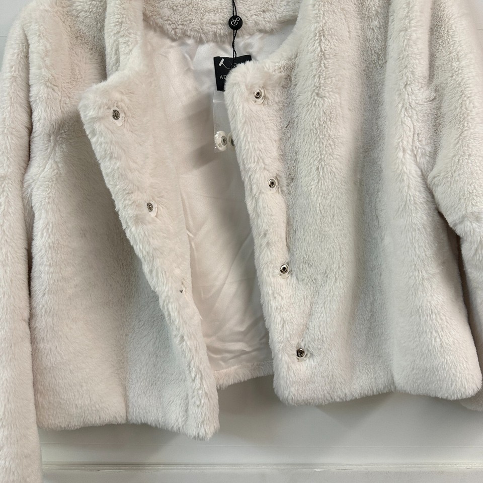 Adrianna Papell L Ivory White 3/4 Sleeve Short Fur Jacket NWT BF67 | eBay