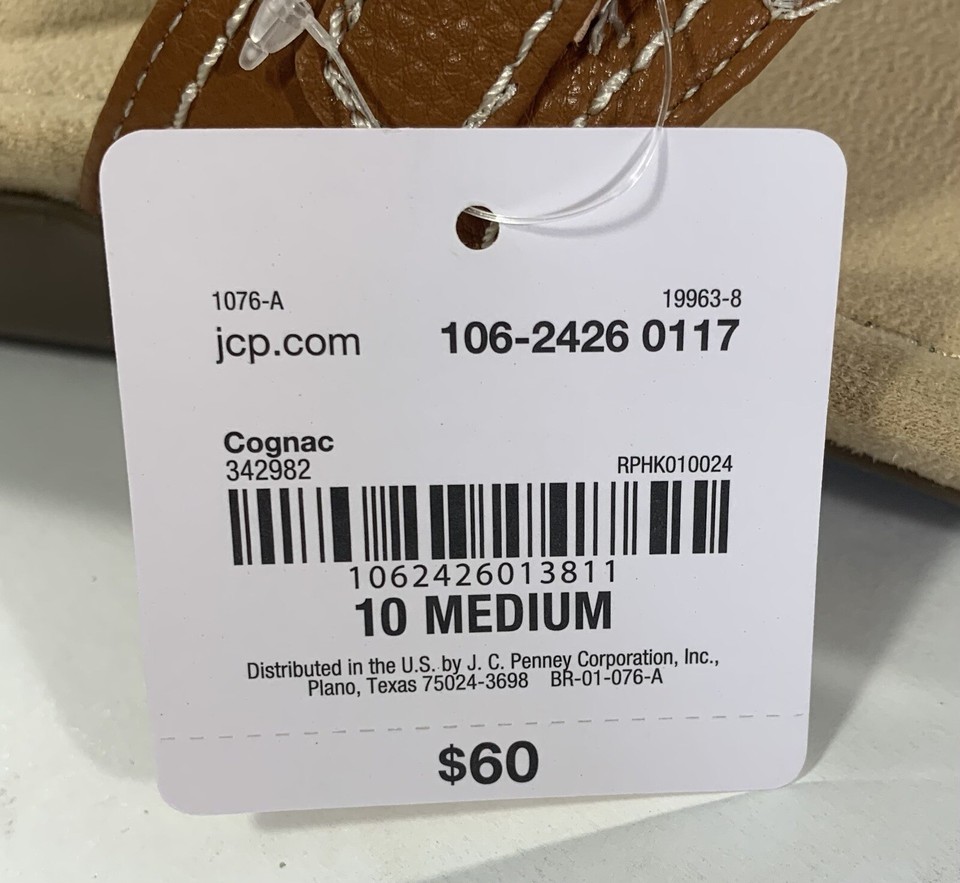 NWB St. John's Bay Womens 10M Zina Cognac Sandals Ring Detail Slides ...