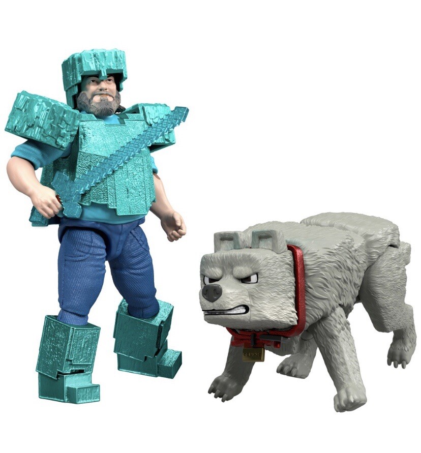 Minecraft Movie Steve In Diamond Armour And Dennis the Wolf Action ...