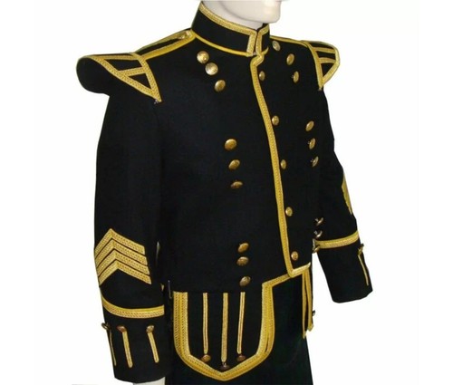 Scottish Men's Black Military Doublet Kilt Jacket - Highland Wedding ...