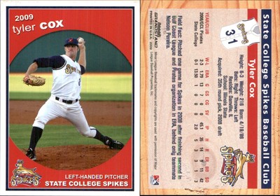 Tyler Cox 2009 Grandstand State College Spikes RC Card FREE SHIP ...