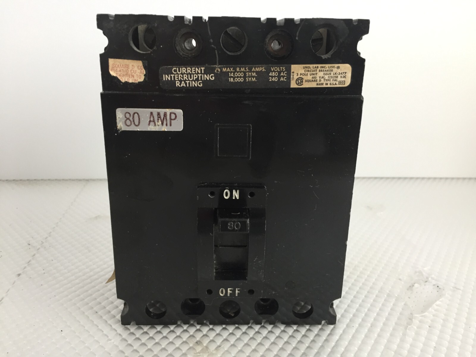 SQUARE D FAL34080 80 AMP 480 VOLT 3 POLE BREAKER..93 | eBay