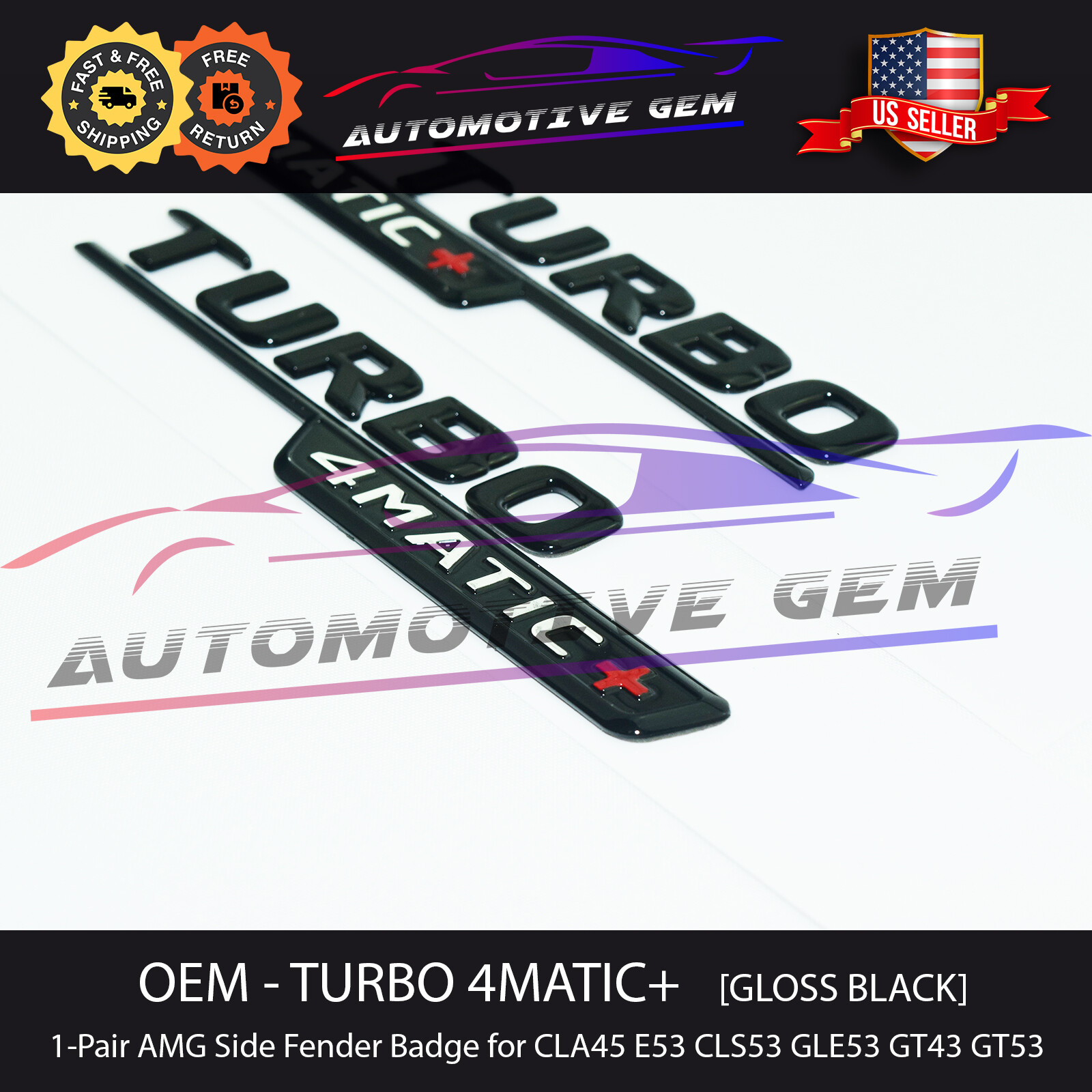 OEM TURBO 4MATIC+ PLUS Fender AMG Emblem Gloss Black Logo Badge E53 ...