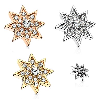 New Surgical Steel Gem Brass Sunburst Star Dermal Anchor Head Top 14g ...